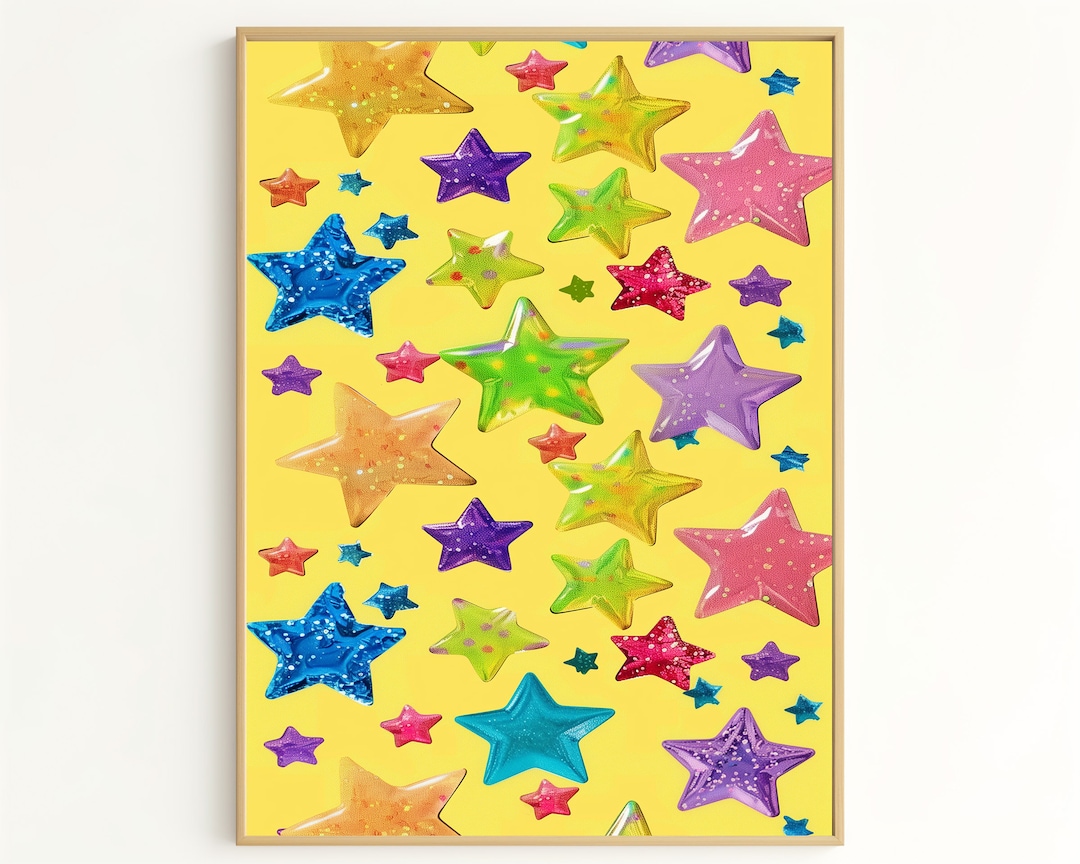 Kawaii Aesthetic Glitter Star Art Print, Colorful and Playful Retro ...