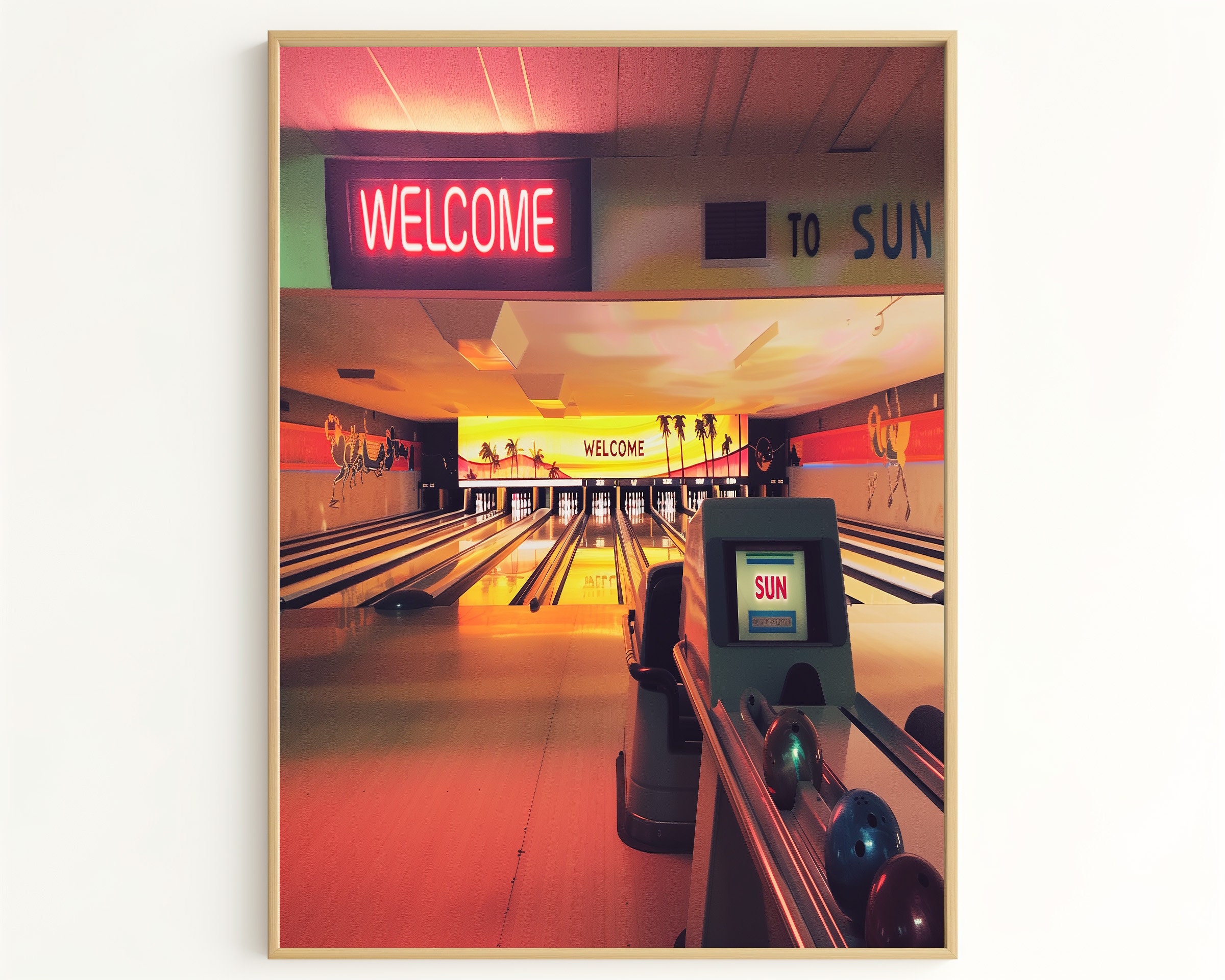 Bowling Alley Wall Art - Retro Neon Welcome Sign Print for Nostalgic ...