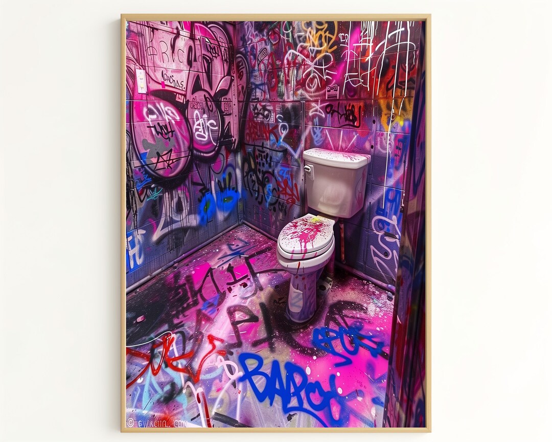 Graffiti Art Photography Print - Vibrant Urban Restroom Scene Decor for ...