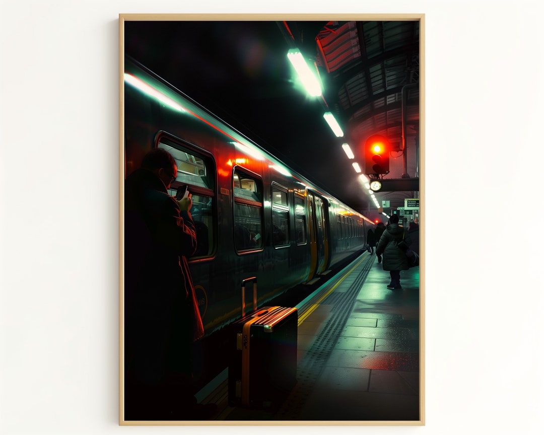 Rainy Night Art Print - Moody Train Station Scene for Urban Traveler’s ...