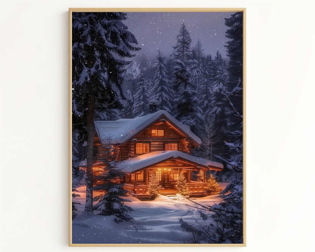 Romantic Winter Cabin Photography Print, Enchanting Log Cabin in Snow ...