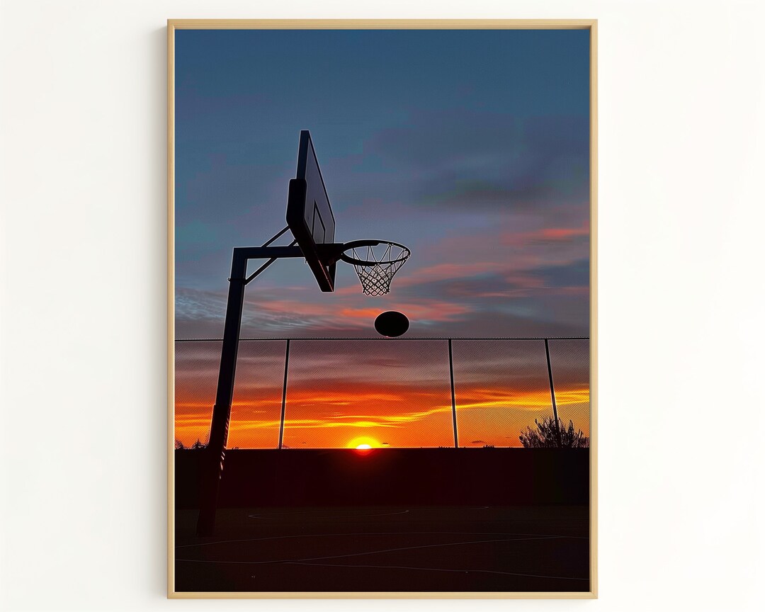 Basketball Hoop Wall Decor, Stunning Silhouette Print of Hoop at Sunset ...