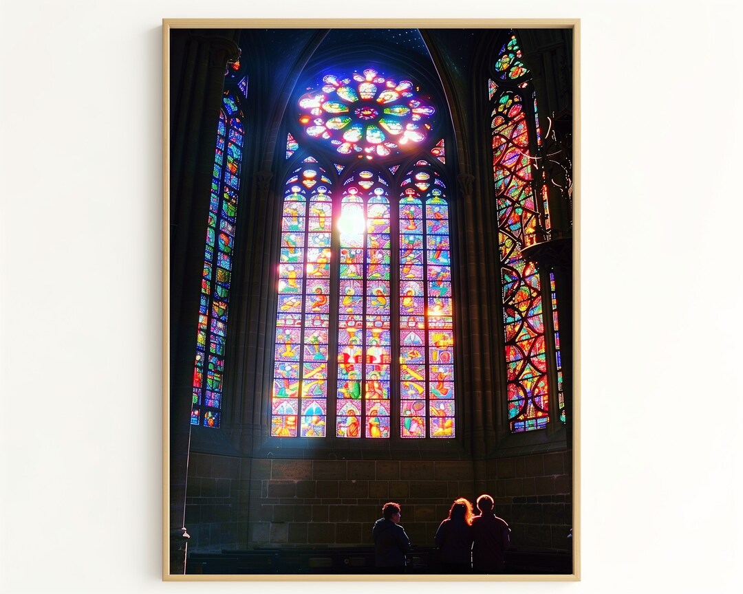 Stained Glass Art Print - Colorful Cathedral Interior With Sunlight ...