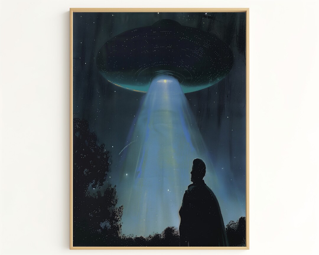 Spacecraft UFO Abduction Art Print, Mysterious Alien Encounter Decor ...