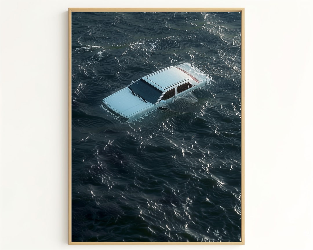 Surreal Landscape Art Print, Floating Vintage Station Wagon in Water ...