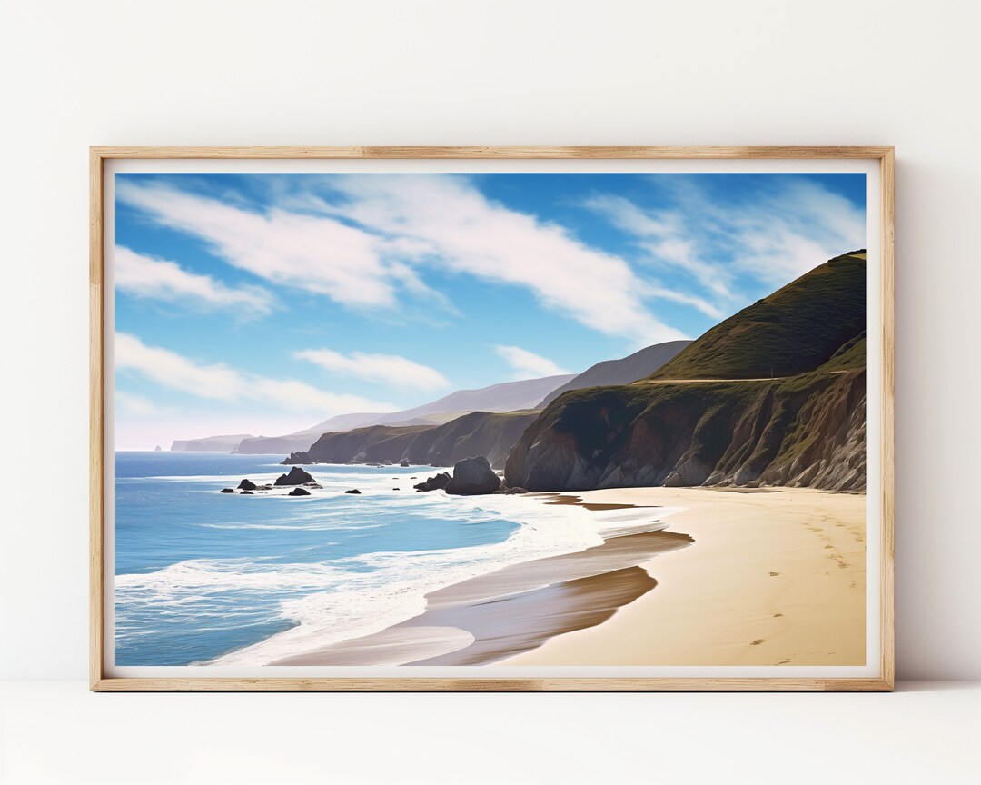 Beach Scene Art - Oceanside Landscape Print, Relaxing Coastal View ...