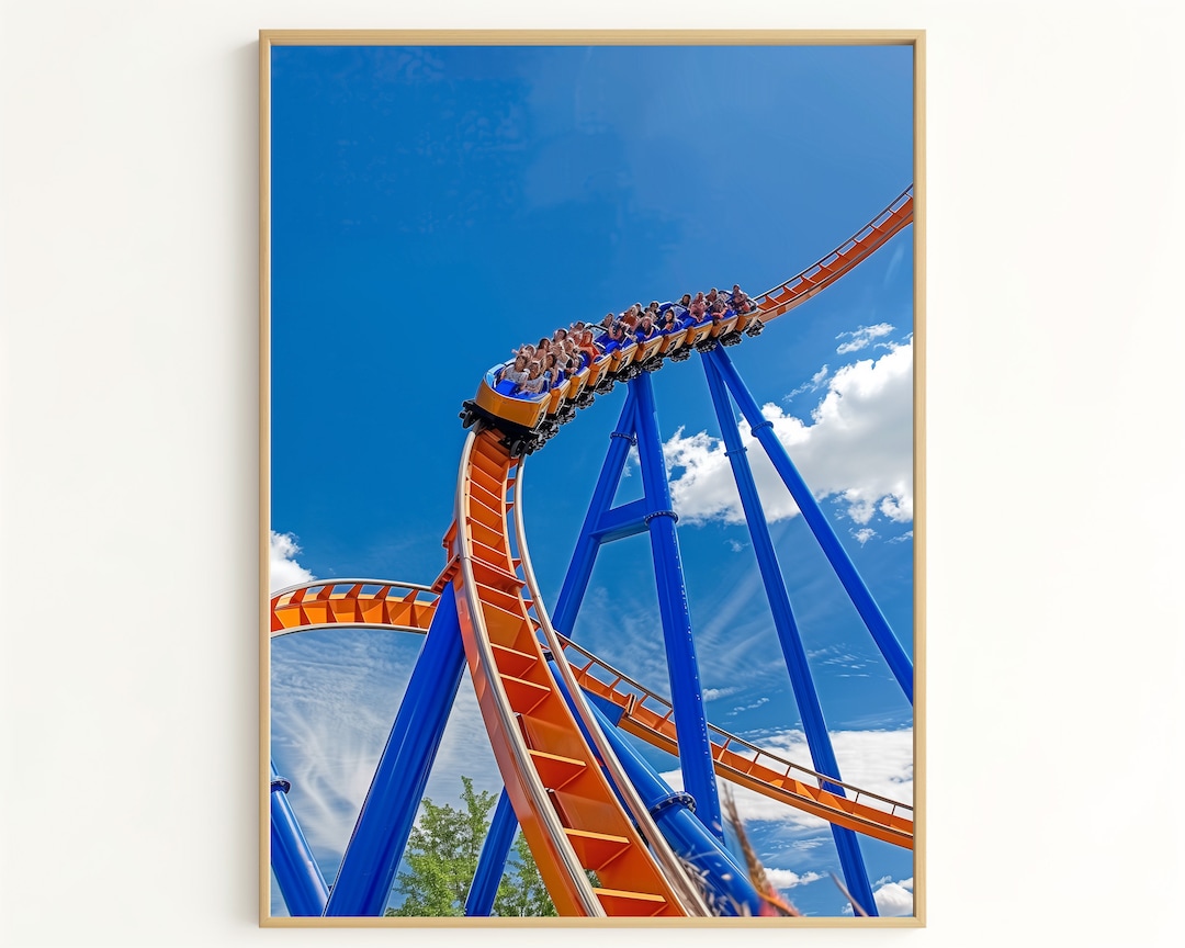 Theme Park Wall Art - Thrilling Roller Coaster Ride Under Blue Sky ...