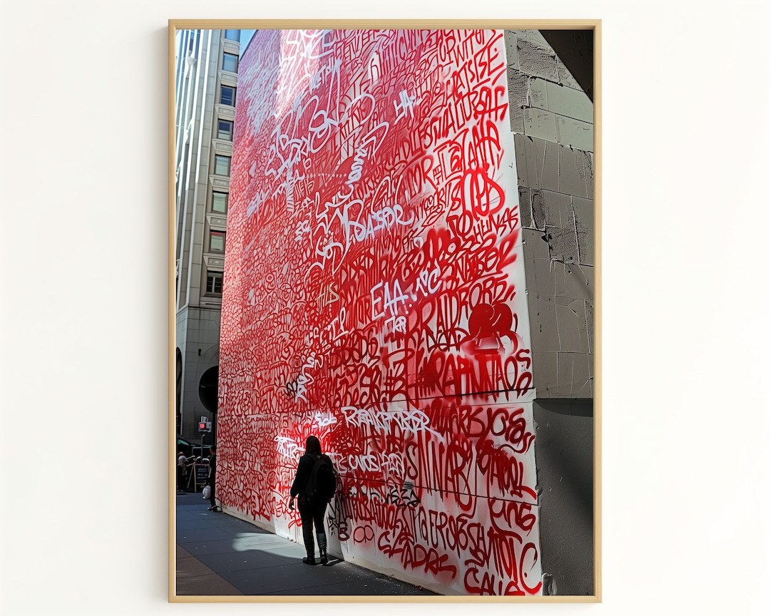 Urban Wall Decor - Bold Red Graffiti Wall Art Print, Contemporary ...