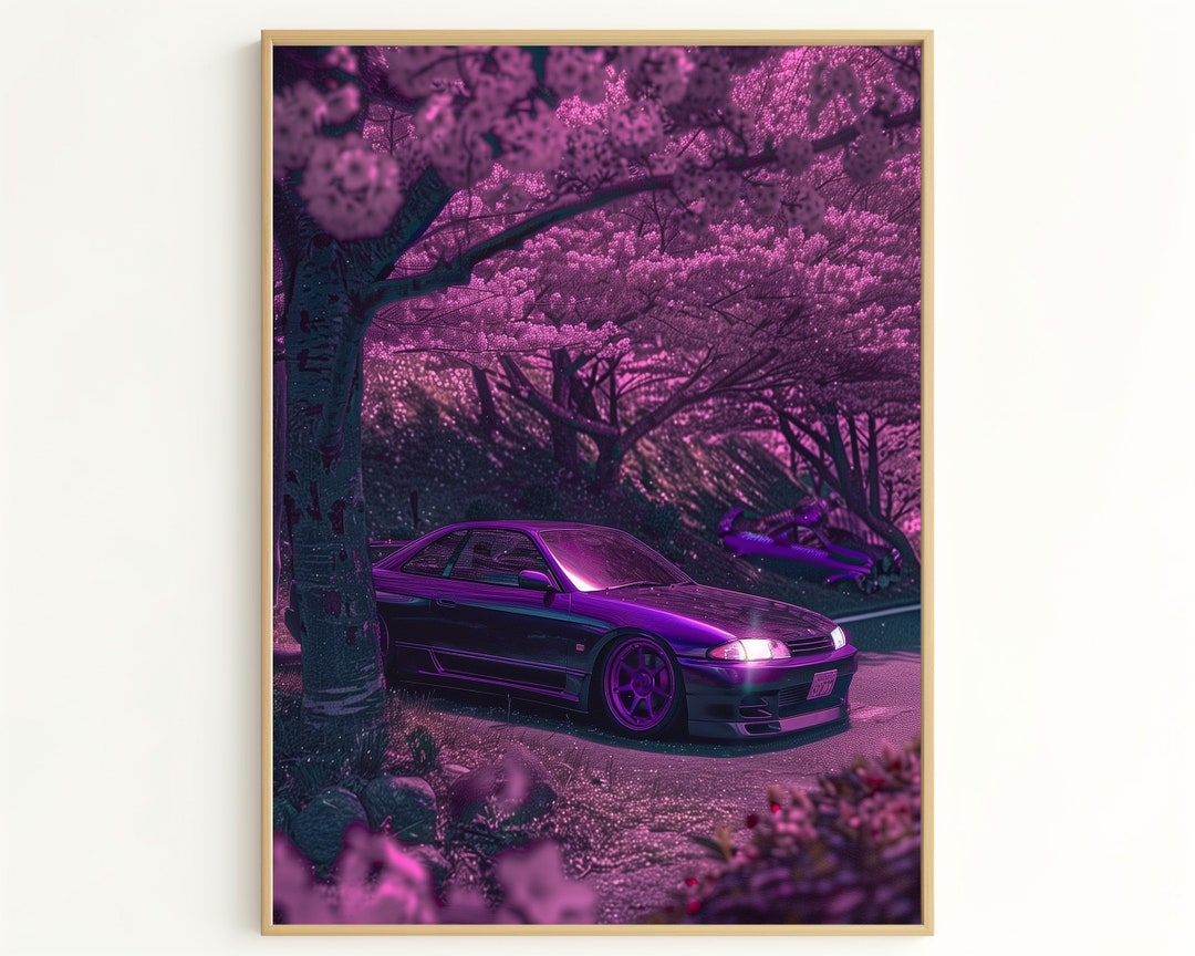 Car Neon Art: JDM Car Under Cherry Blossoms, Neon Pink Night ...