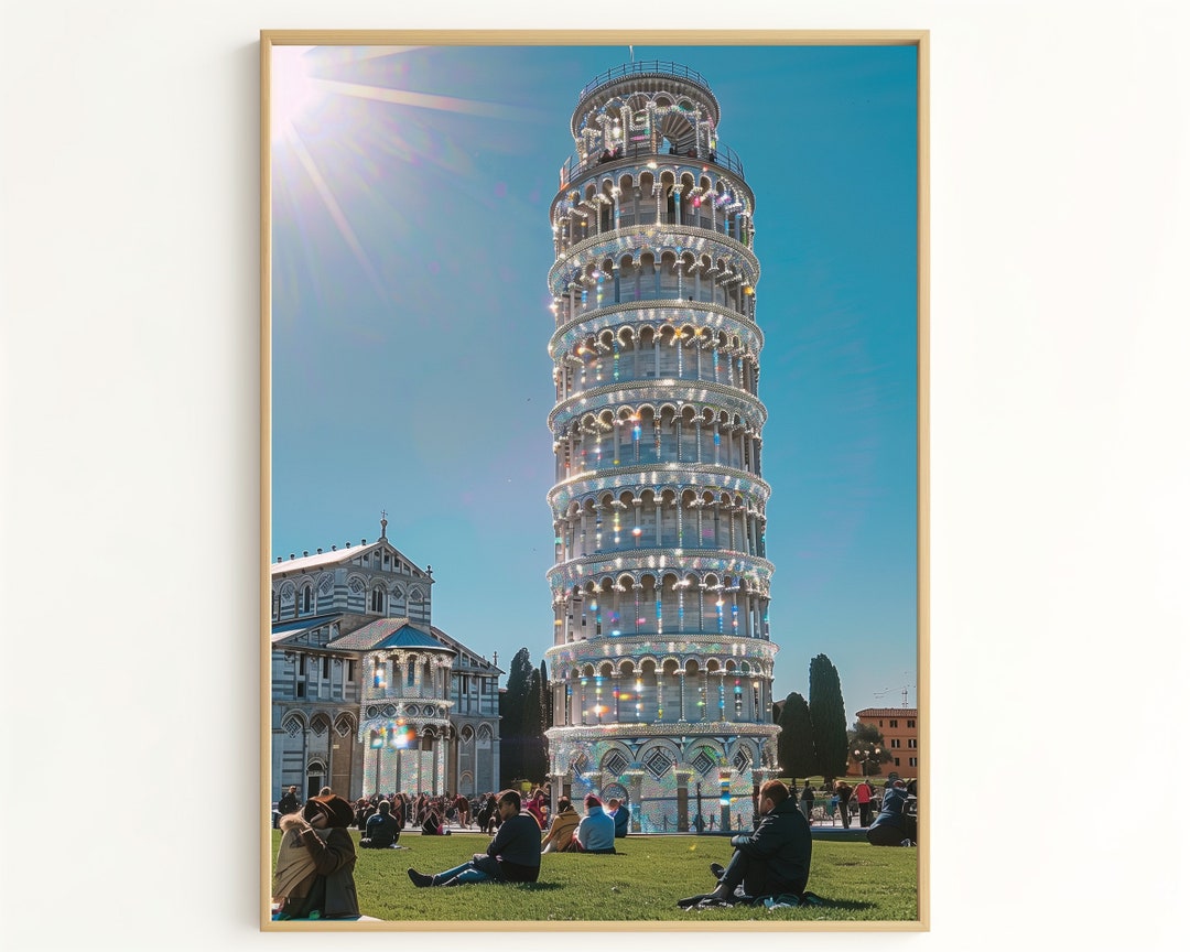 Pisa Tower Art Print, Sparkling Digital Illustration With Sunlight and ...