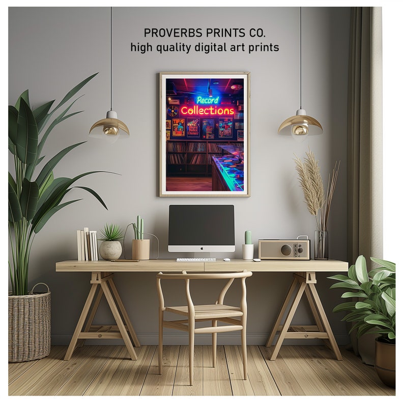 Retro Music Print: Neon Vinyl Record Collection Art Print for Vibrant ...
