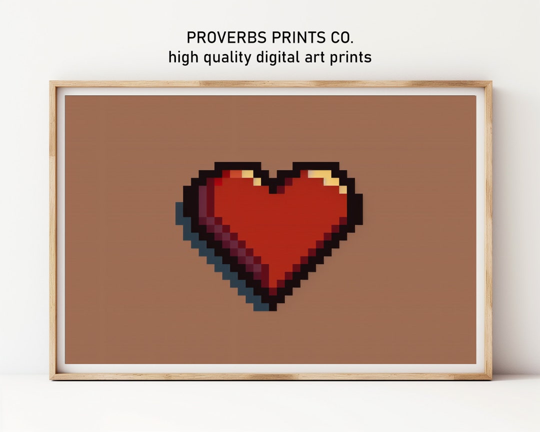 8 Bit Heart Art Print - Retro Gaming Style, Minimalist 8-bit Wall Decor ...