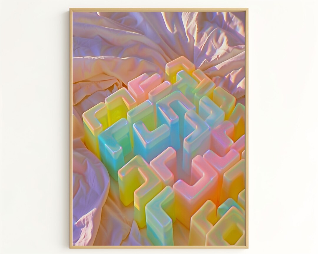 Color Gradient Wall Art, Pastel Gradient Puzzle Blocks Art Print for ...
