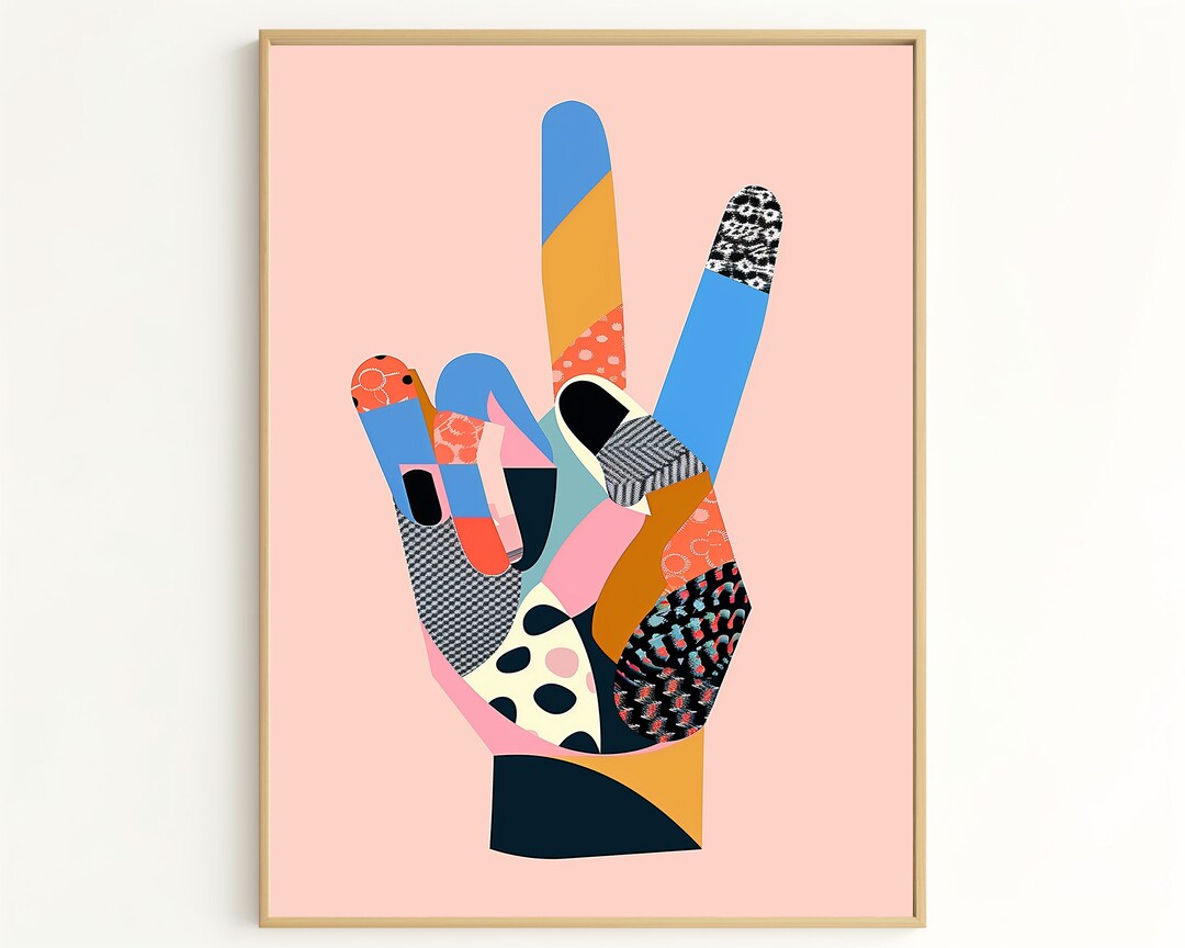 Colorful Peace Symbol Hand Sign Print, Vibrant Abstract Art for Modern ...
