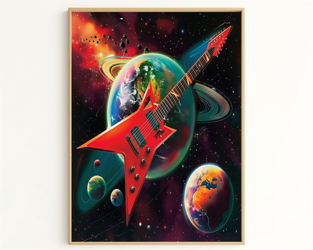 Galactic Wall Art - Cosmic Rock and Celestial Guitar Print for Vibrant ...