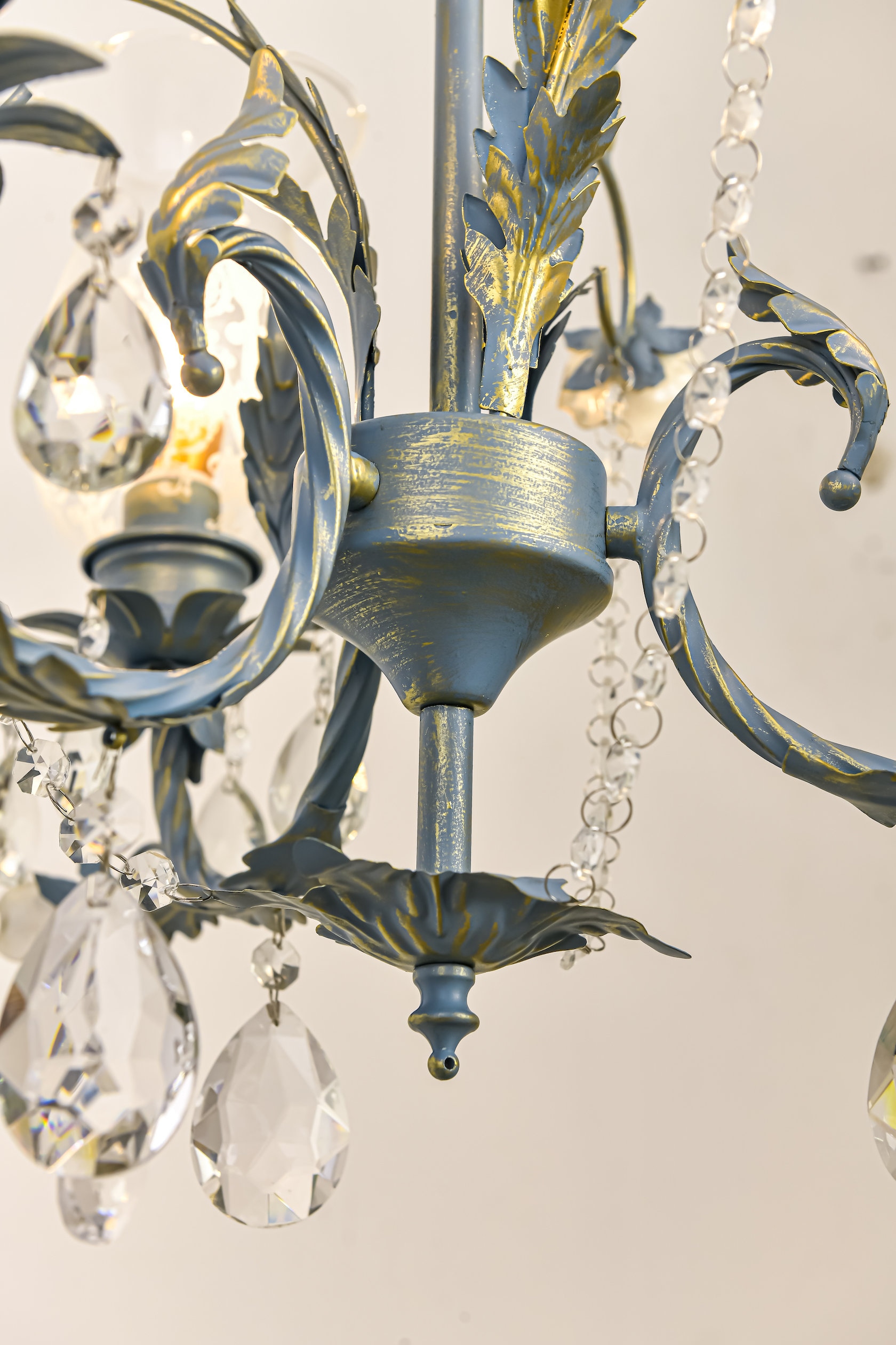 Rustic Farmhouse Blue Floral Chandelier Pendant Light With Crystal ...