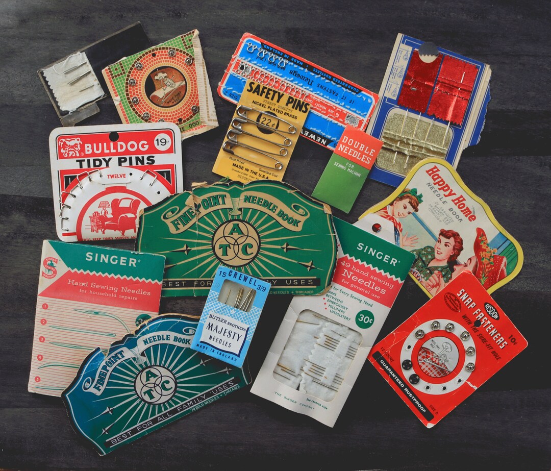 Vintage Sewing Notions Snaps Needles Book Cases Paper Ephemera Lot Large Group Collection ...