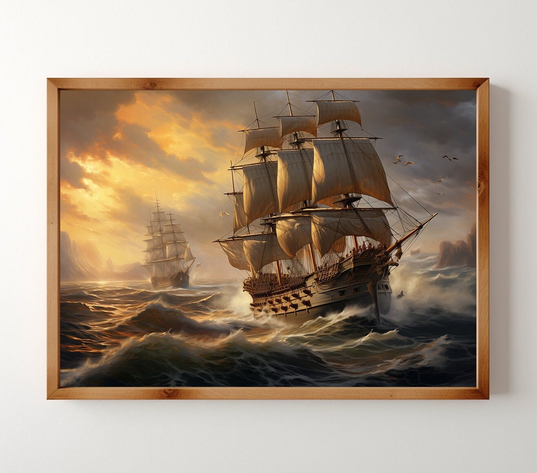 Printable Ship Paint | Oil Painting | Digital Wall Art | Battleship ...
