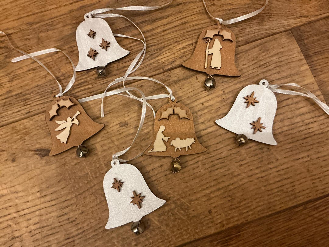 Nativity Bell Shaped Decorations (set of 3) With Holly and Stars - Etsy