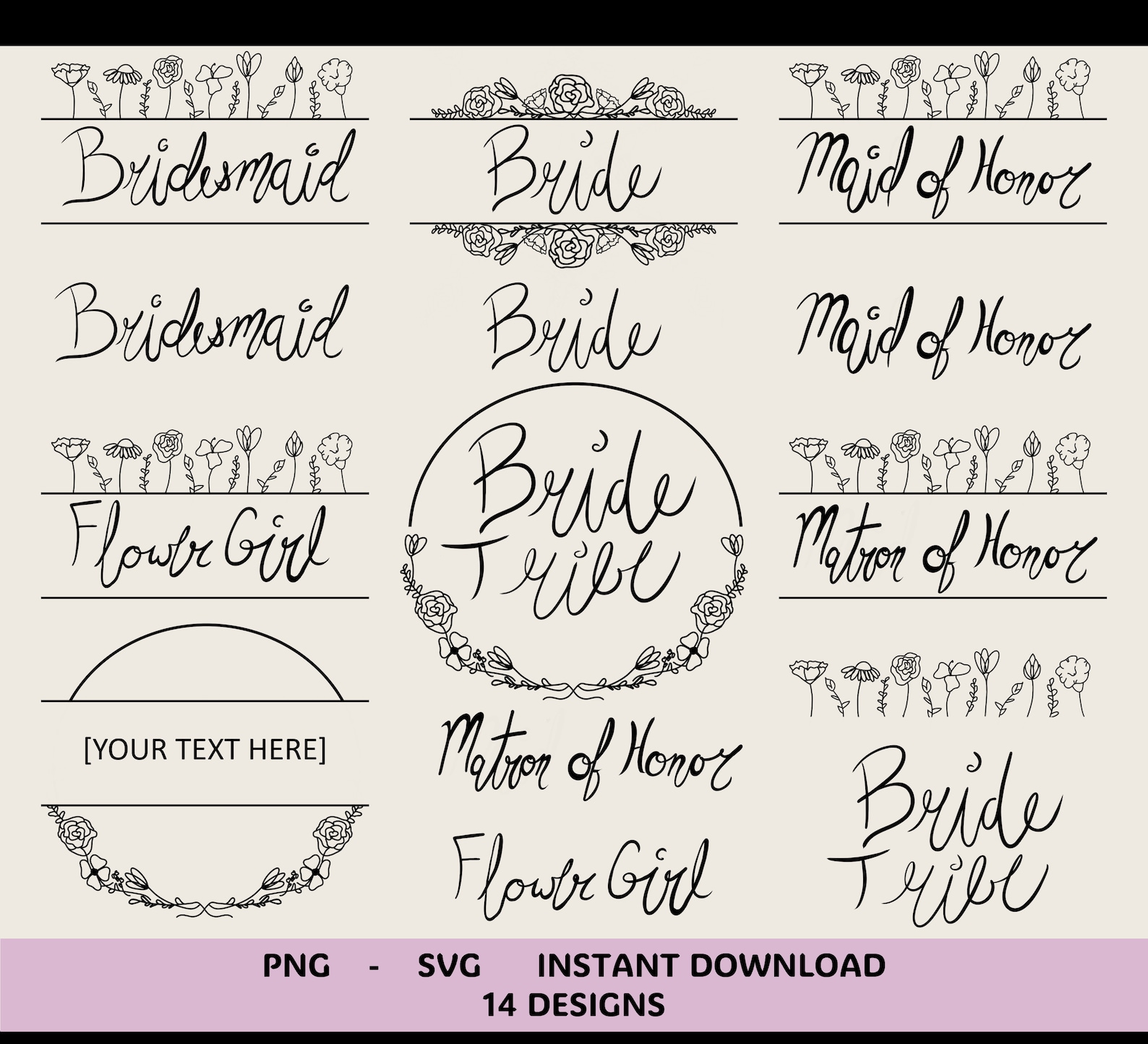 Bridal Party Image Bundle, Wedding Svg, Maid of Honor Svg, Bride Svg ...