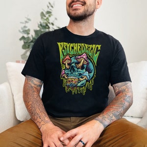 Psychedelic Skull Mushroom Tshirt, Trippy Mushroom Art Unisex Tshirt - Etsy