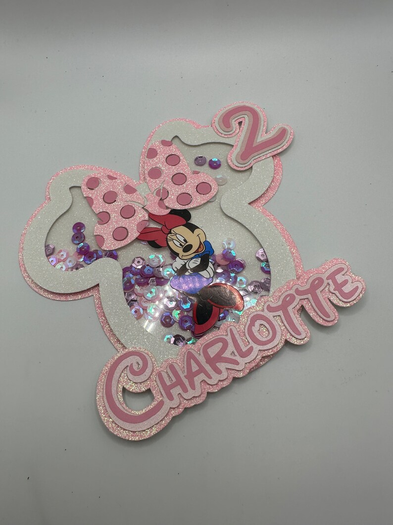 Personalized Minnie Mouse Shaker Cake Topper | Pink Glitter Disney ...