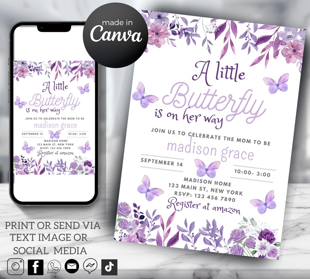 Whimsical Butterfly Baby Shower Invitation Fluttering Butterfly Baby ...