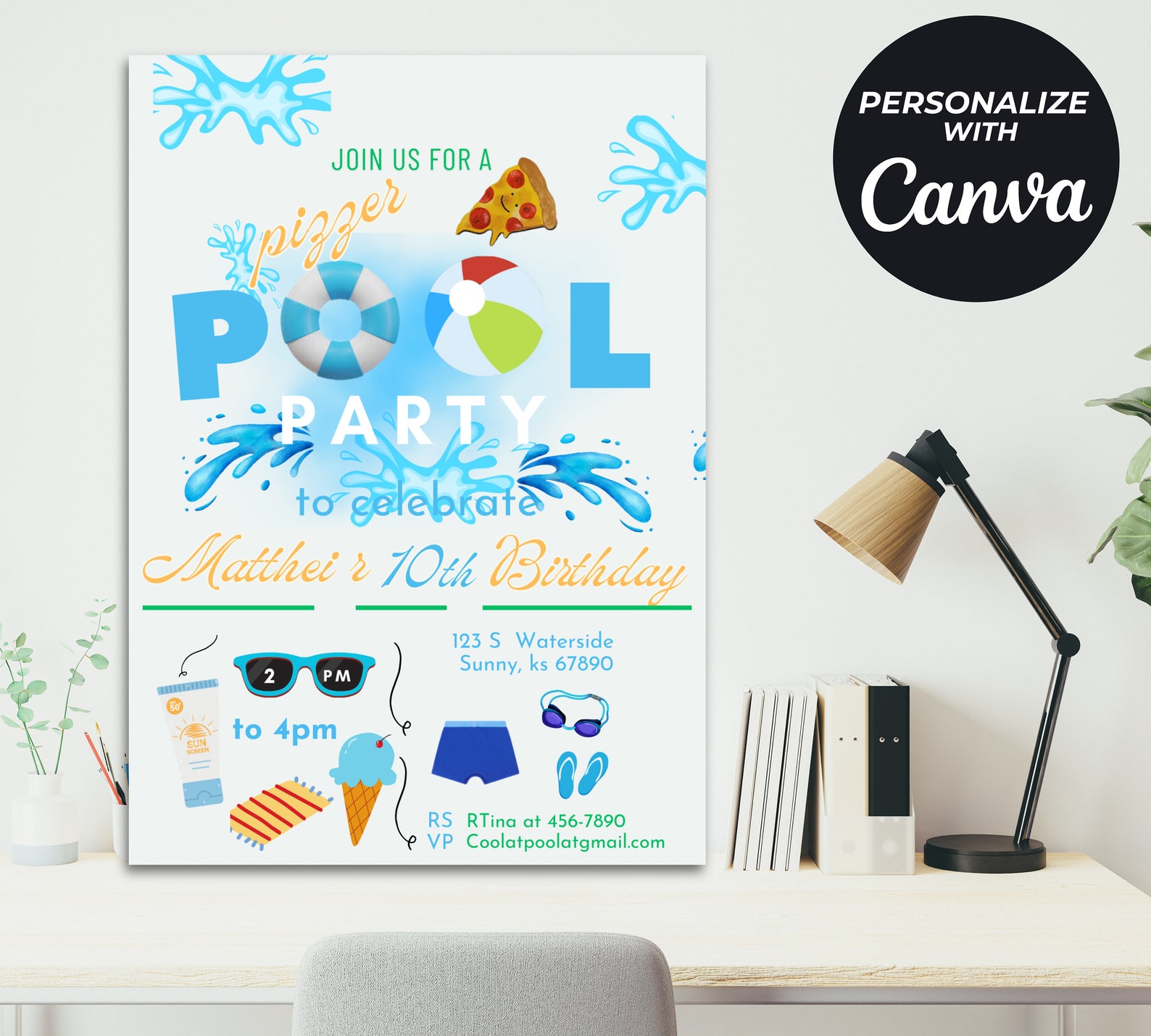 Slice & Splash Pizza Pool Party Invite Pool Party Pies Vibrant Pizza ...