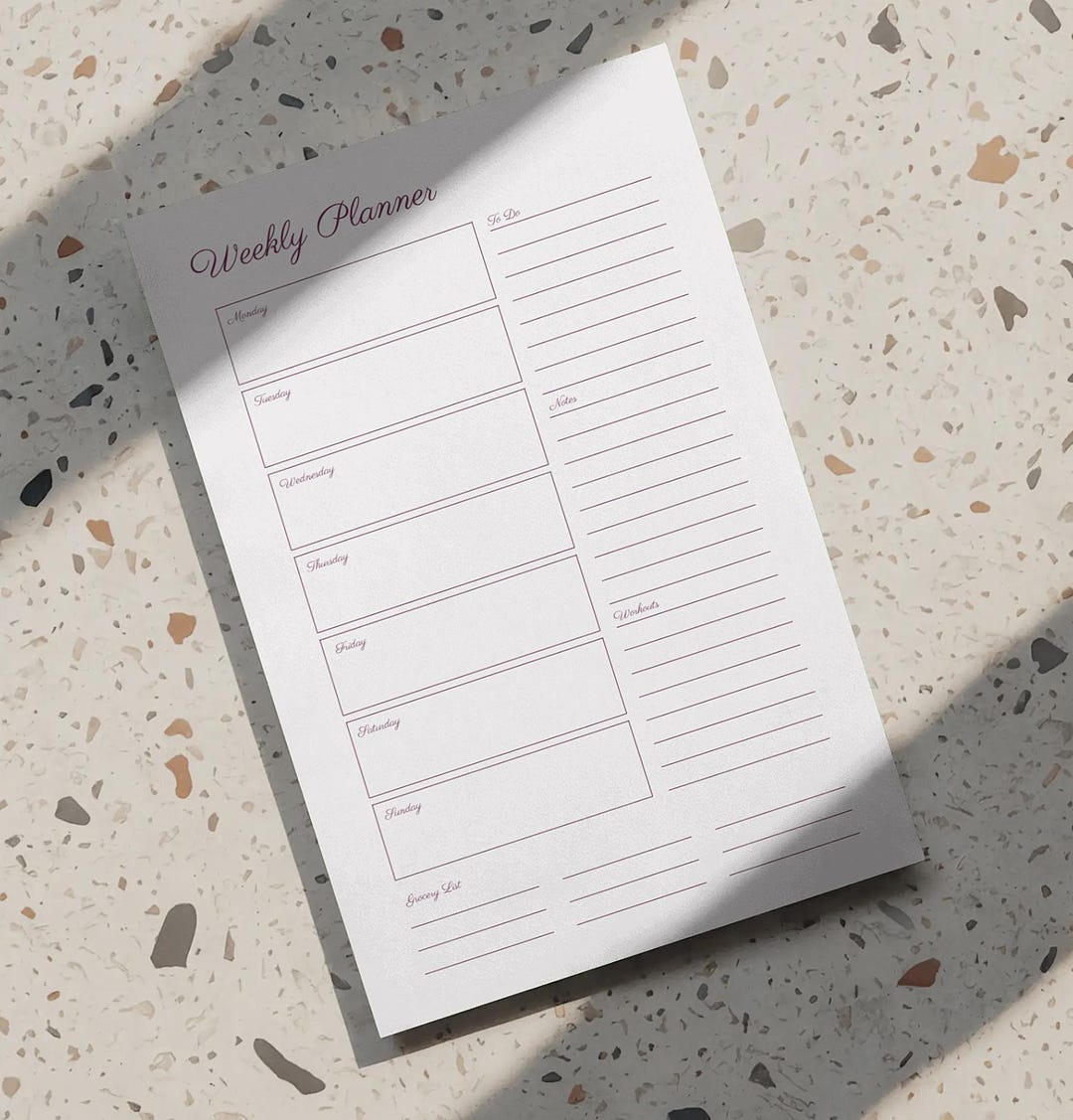 Weekly Planner Pink, Daily Schedule, To-do List, Notes, Minimalist ...