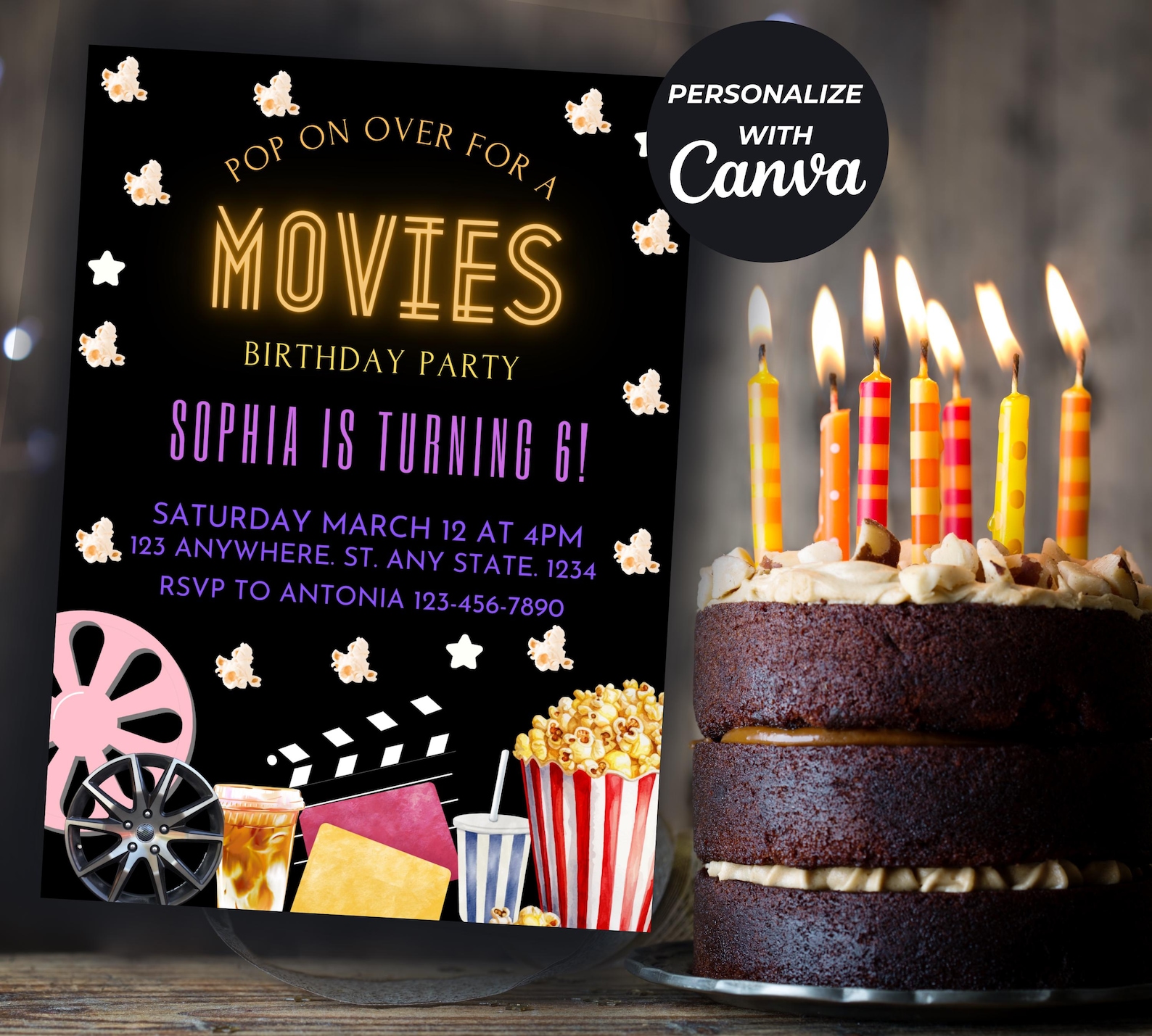 Hollywood Movie Birthday Invitation, Film Premiere Party, Cinematic ...