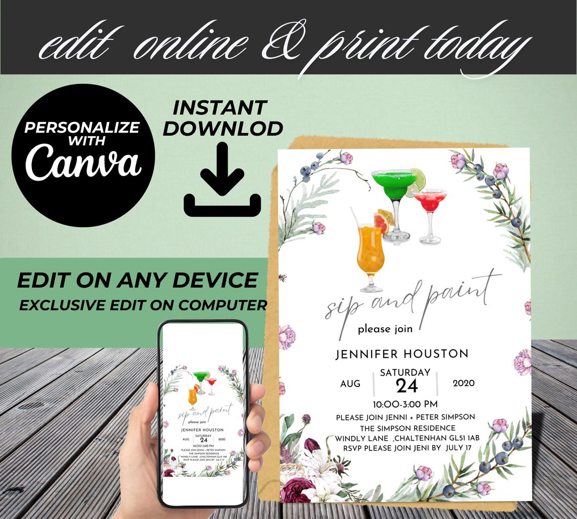 Paint and Sip Invitation Sip and Paint Party Invite Sip & Stroke Art ...