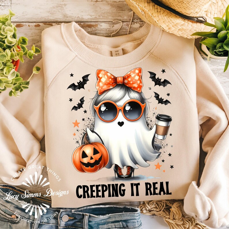 Creeping It Real Ghost PNG: Retro Halloween Sublimation Design (digital ...