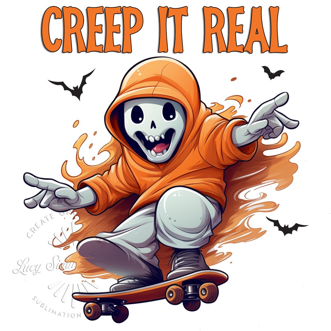 Creep It Real Halloween Shirt Png, Cute Skater Ghost Shirt Design ...