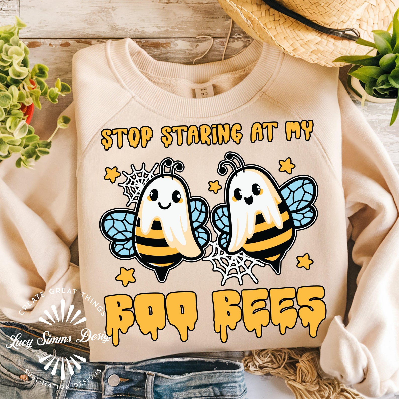 Boo Bees Ghost Png: Retro Halloween Sublimation Design (digital ...