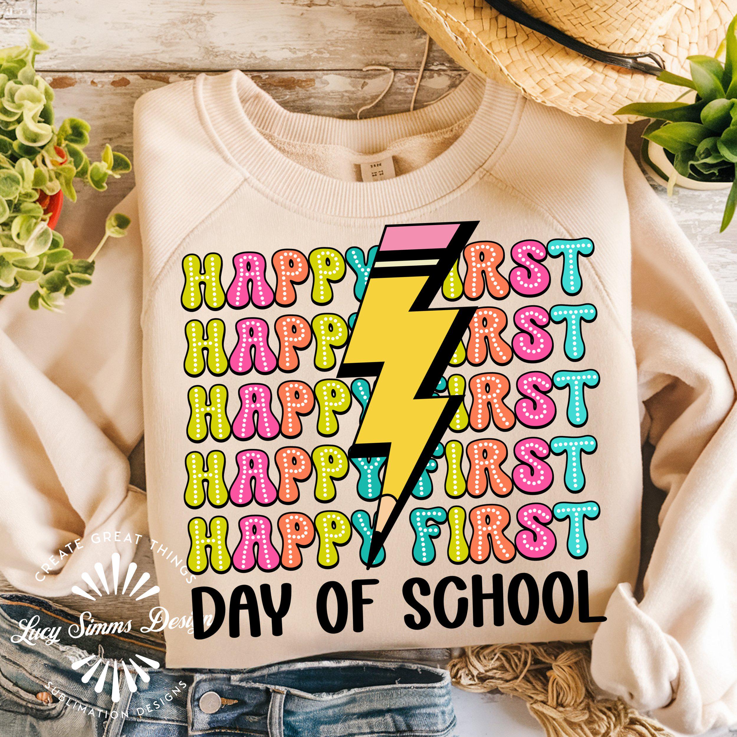 Retro Back to School PNG: Happy First Day Sublimation Design (digital ...