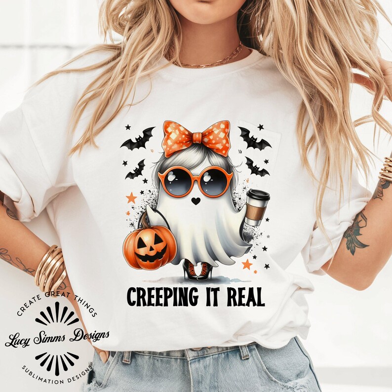 Creeping It Real Ghost PNG: Retro Halloween Sublimation Design (digital ...