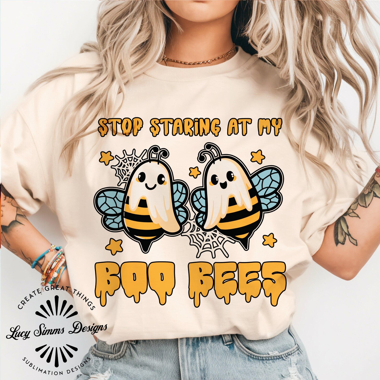 Boo Bees Ghost Png: Retro Halloween Sublimation Design (digital ...