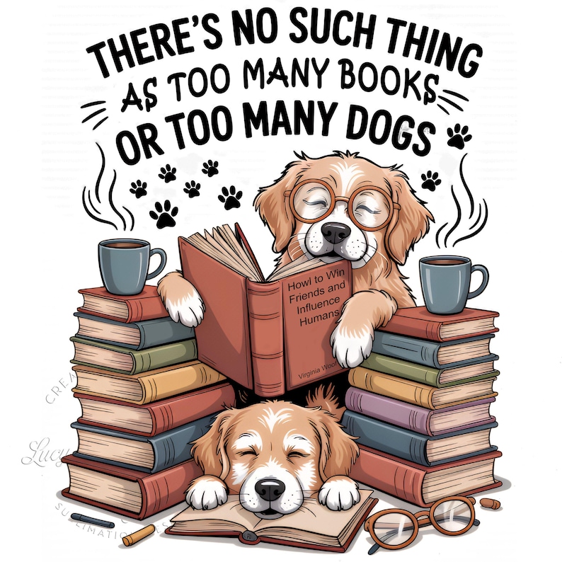 Books and Dogs PNG: T-shirt Design for Book and Dog Lovers (digital ...