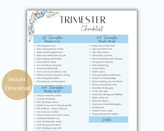 Pregnancy Trimester Checklist | Printable Pregnancy to Do List | First ...