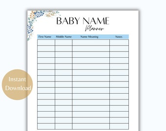 Baby Name Planner Printable, Baby Name Tracker, Baby Name Ideas, Boy ...