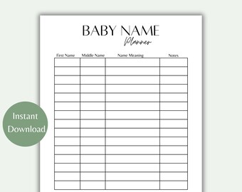 Baby Name Planner Printable, Baby Name Tracker, Baby Name Ideas, Boy ...