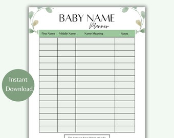 Baby Name Planner Printable, Baby Name Tracker, Baby Name Ideas, Boy ...