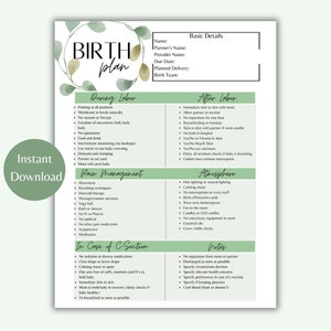 Editable Birth Plan Template | Birth Preferences | Printable Birth Plan ...