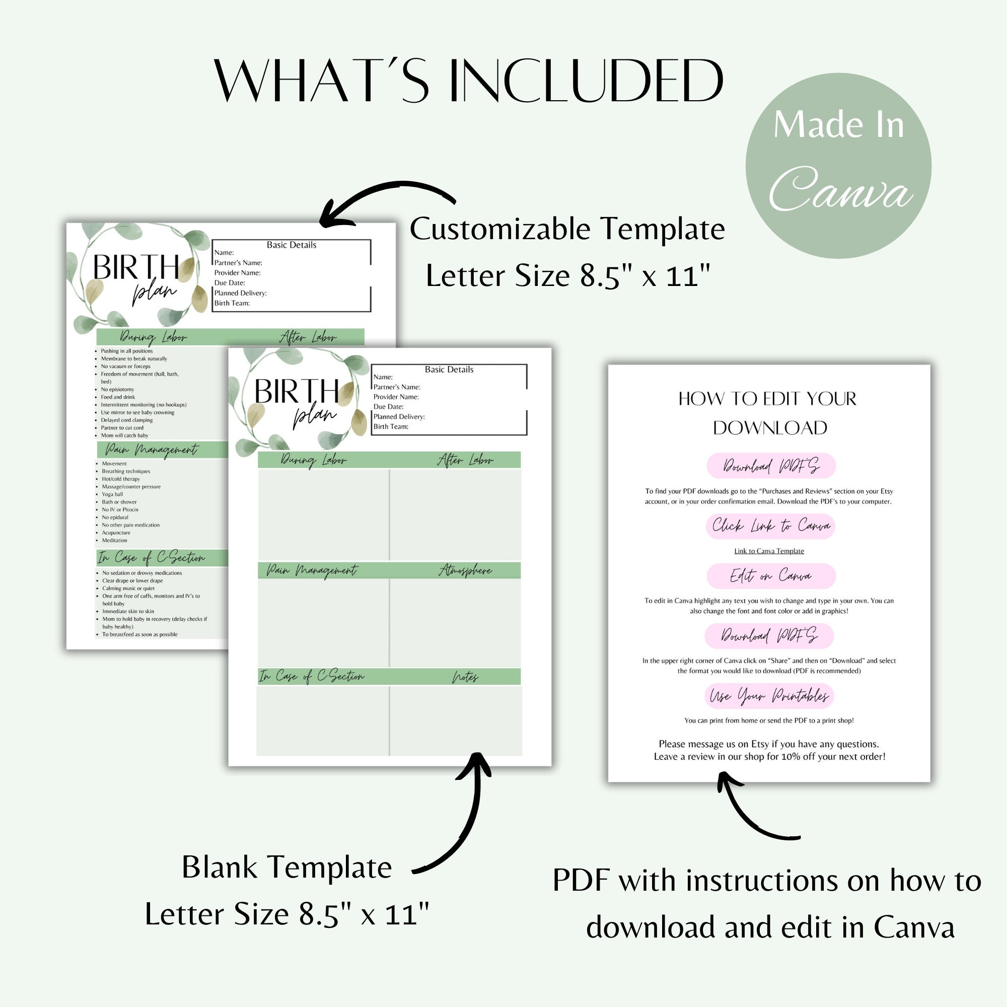 Editable Birth Plan Template | Birth Preferences | Printable Birth Plan ...