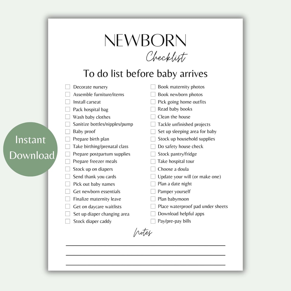 Newborn to Do List | Newborn Checklist | Baby to Do List Printable ...