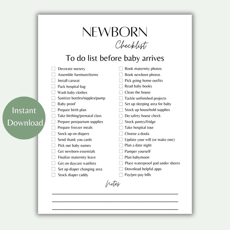 Newborn to Do List | Newborn Checklist | Baby to Do List Printable ...