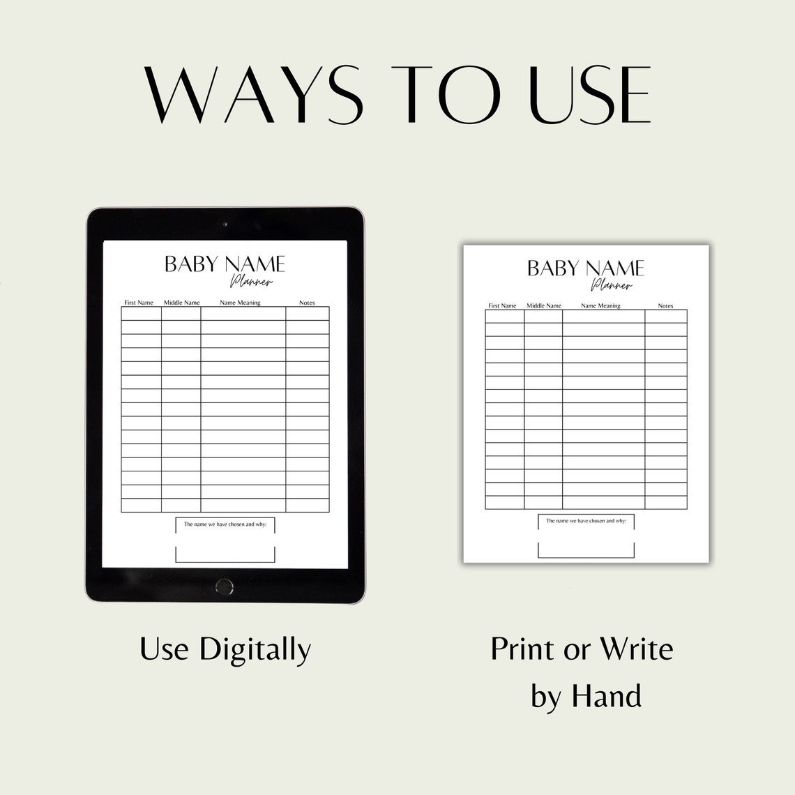 Baby Name Planner | Baby Name Tracker Printable | Baby Name Ideas ...