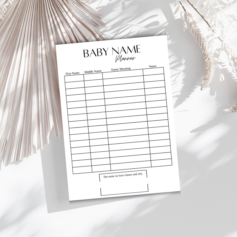 Baby Name Planner Baby Name Tracker Printable Baby Name Ideas Pregnancy ...