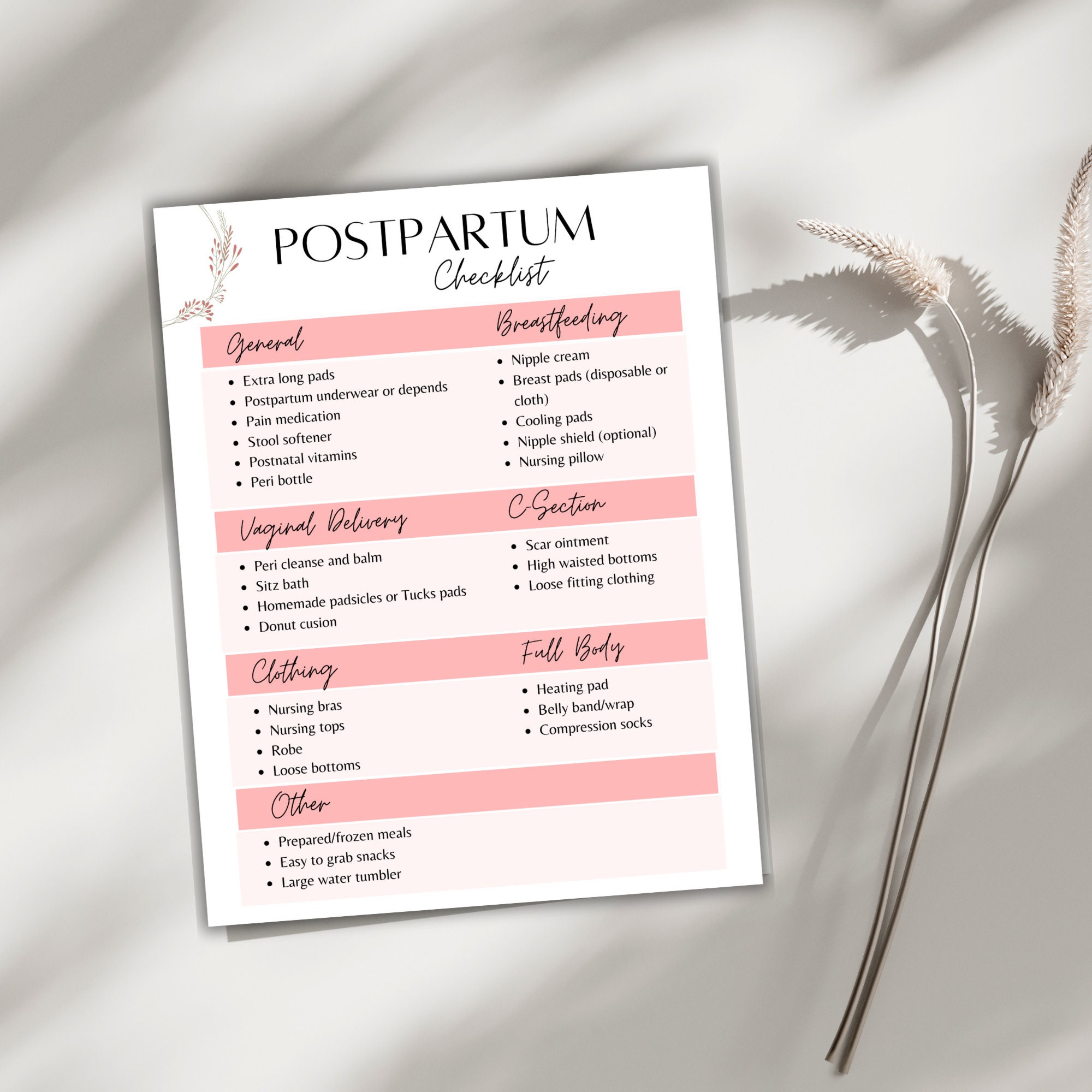 Postpartum Checklist | Postpartum Recovery Checklist | Postpartum ...