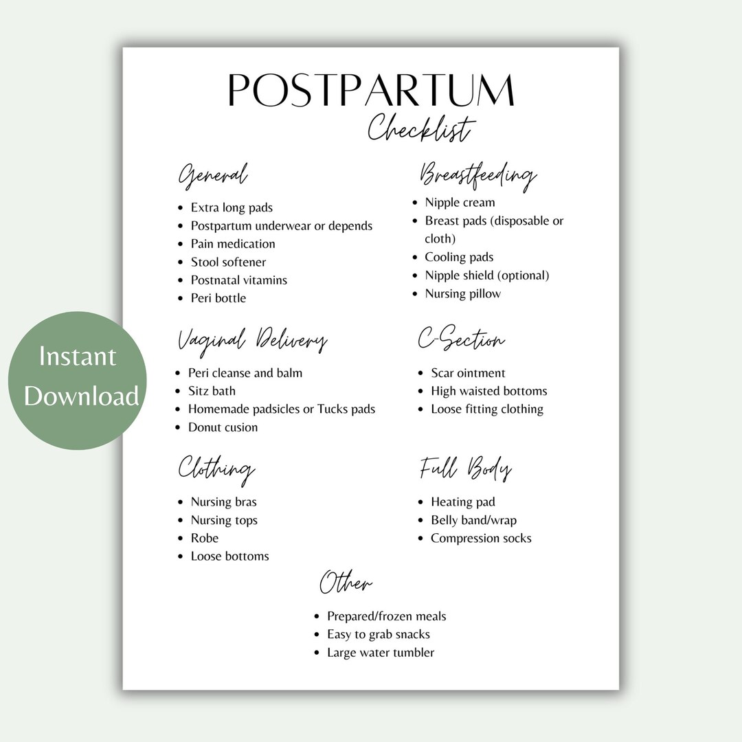 Postpartum Checklist | Postpartum Recovery Checklist | Postpartum ...